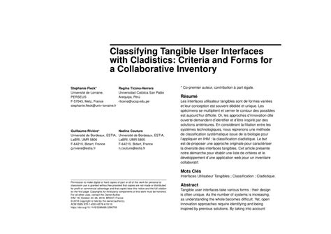 Pdf Classifying Tangible User Interfaces With Cladistics Criteria And Forms For A