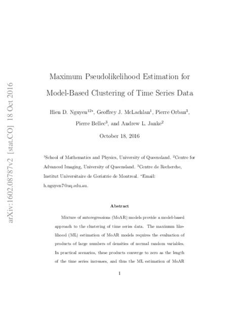 Pdf Maximum Pseudolikelihood Estimation For Model Based Clustering Of Time Series Data