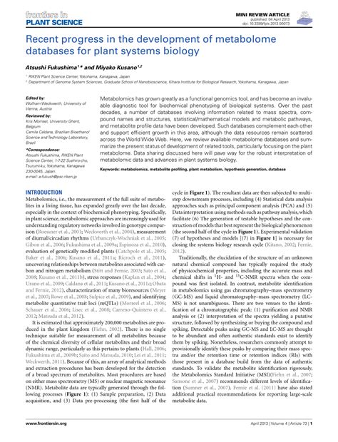 Pdf Recent Progress In The Development Of Metabolome Databases For