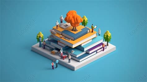 혁신적인 아이소메트릭 교육 디자인 개학을 위한 파란색 배경의 3d 남성과 책 혁신적인 아이소메트릭 교육 디자인 개학을 위한 파란색 배경의 3d 남성과 책 사진