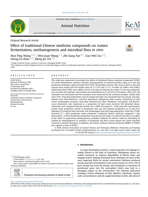 Pdf Effect Of Traditional Chinese Medicine Compounds On Rumen Fermentation Methanogenesis And