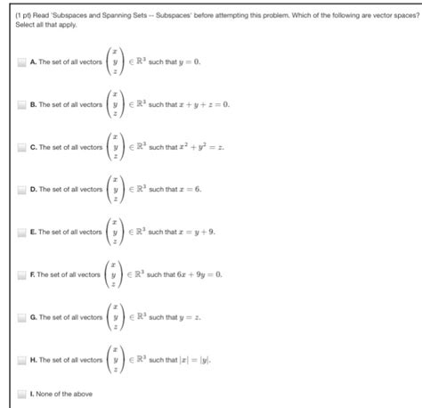 Solved 1 Pt Read Subspaces And Spanning Sets Subspaces