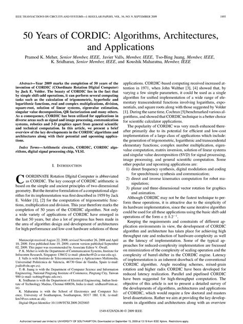 Tcas1 Cordic Review Ieee Transactions On Circuits And Systems—i