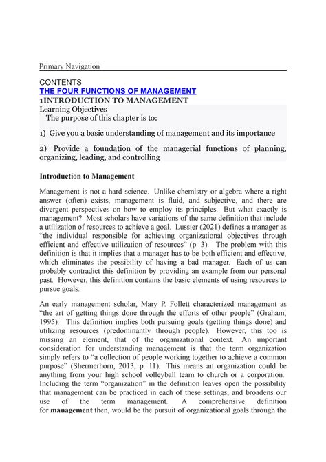 Mamagement Including Questions Primary Navigation Contents The Four