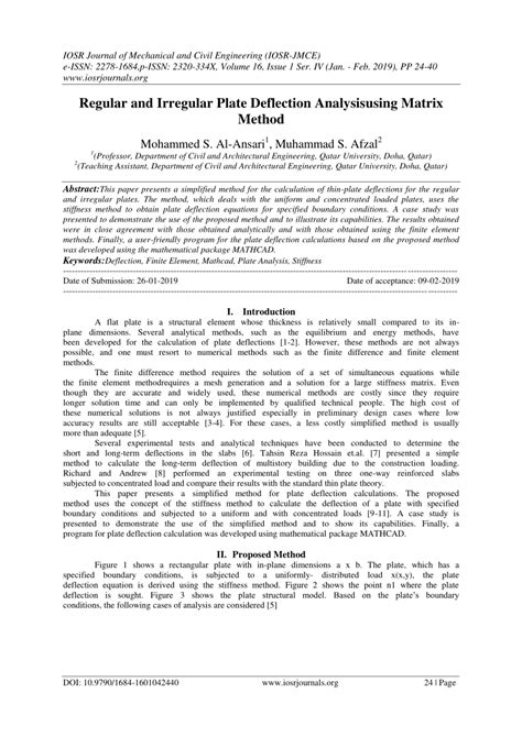 Pdf Regular And Irregular Plate Deflection Analysis Using Matrix Method