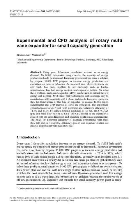 Pdf Experimental And Cfd Analysis Of Rotary Multi Vane Expander For Small Capacity Generation