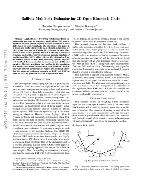 Pdf Ballistic Multibody Estimator For 2d Open Kinematic Chain