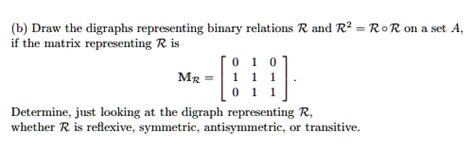 solved b draw the digraphs representing binary relations r and r