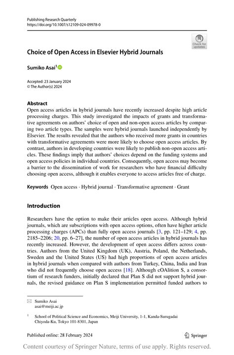 Pdf Choice Of Open Access In Elsevier Hybrid Journals