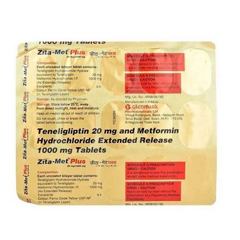 Teneligliptin And Metformin Hydrochloride Extended Release Tablets 20