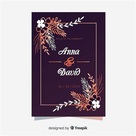 플랫 웨딩 카드 템플릿 무료 벡터