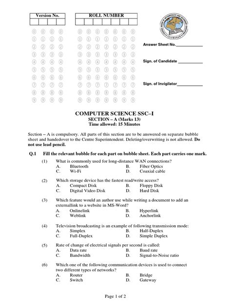 Final Model Paper Computer Science Ssc I Pdf Network Topology