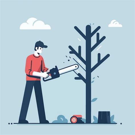 Premium Vector A Man Using A Tool To Cut A Tree