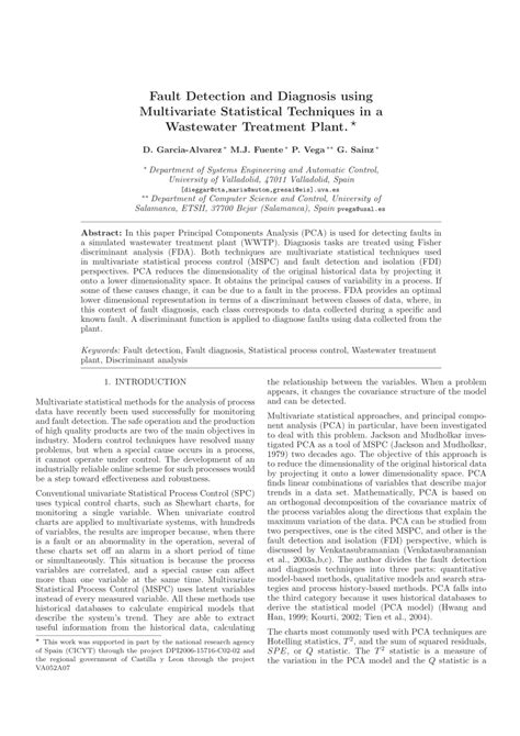 Pdf Fault Detection And Diagnosis Using Multivariate Statistical