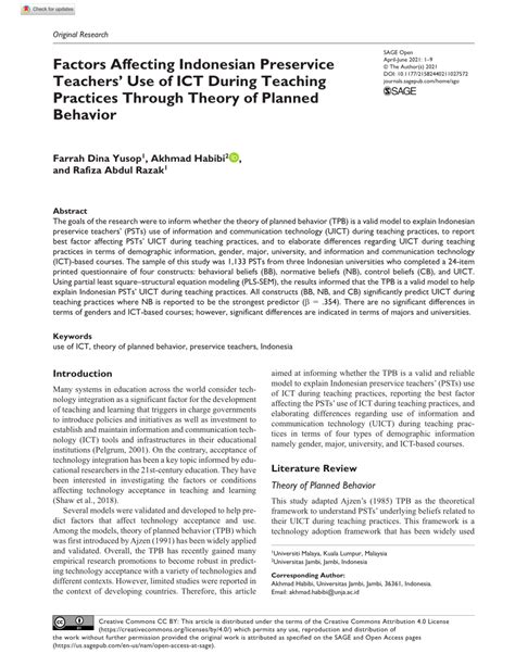 Pdf Factors Affecting Indonesian Preservice Teachers Use Of Ict During Teaching Practices