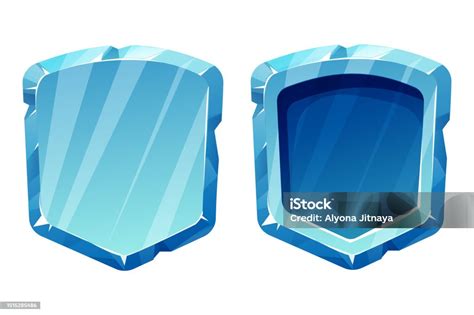 얼음 방패 프레임 메뉴 버튼 흰색 배경에 분리된 만화 스타일의 Ui 게임 요소 인터페이스 겨울 템플릿입니다 벡터 그림 건설