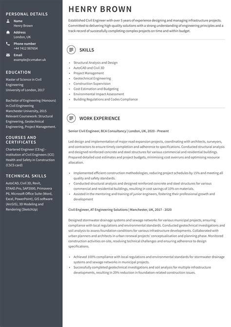 Civil Engineer CV Example Expert Writing Guide