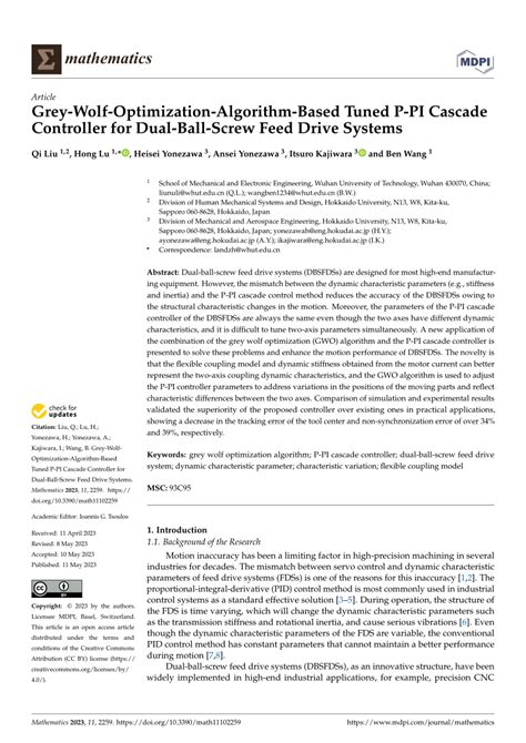 pdf grey wolf optimization algorithm based tuned p pi cascade