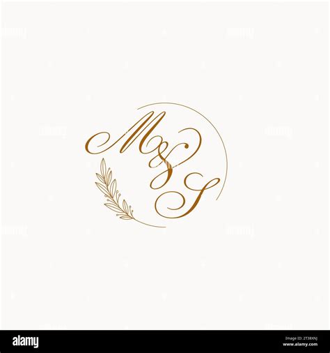 Initials Ms Wedding Monogram Logo With Leaves And Elegant Circular Lines Vector Graphic Stock
