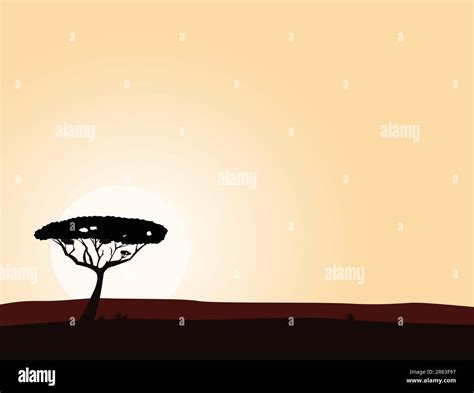 Vector Illustration Of Black Tree On Yellow Sunset Background Big Copyspace Write Your Own