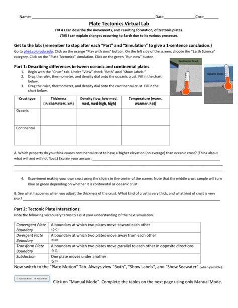 Plate Tectonics Virtual Lab