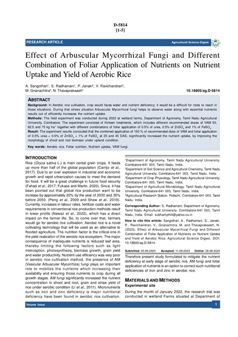 Pdf Effect Of Arbuscular Mycorrhizal Fungi And Different Combination Of Foliar Application Of