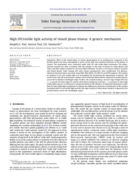 Pdf High Uvvisible Light Activity Of Mixed Phase Titania A Generic