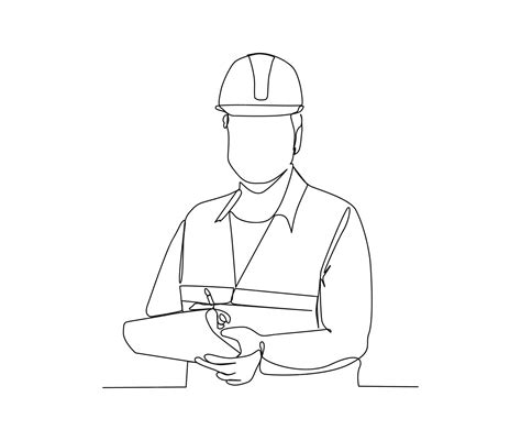 Premium Vector Continuous Line Drawing Of Construction Worker With