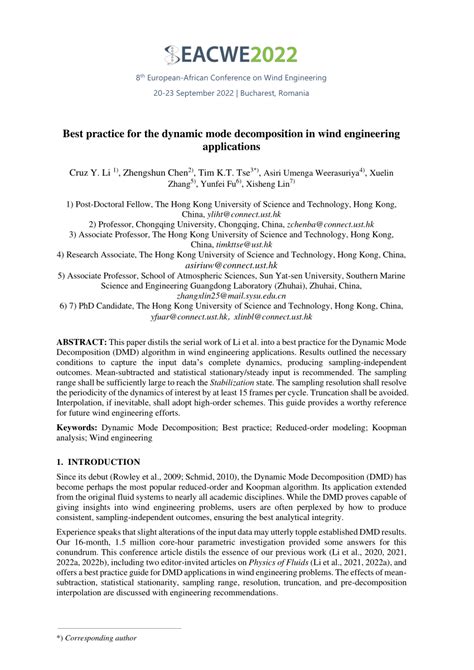 Pdf Best Practice For The Dynamic Mode Decomposition In Wind