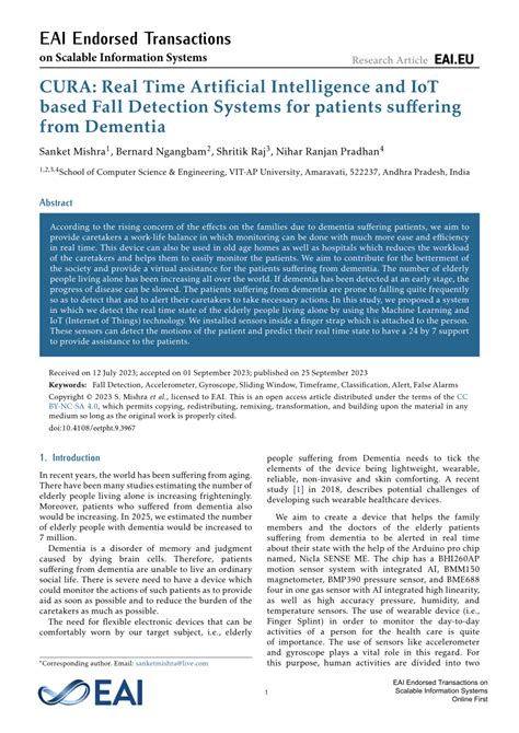 Pdf Cura Real Time Artificial Intelligence And Iot Based Fall Detection Systems For Patients