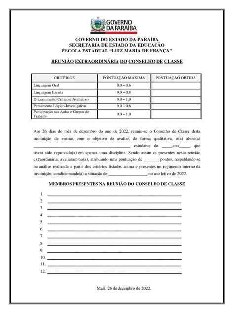 Ficha Para O Conselho De Classe Pdf