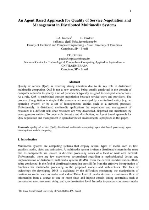 Pdf An Agent Based Approach For Quality Of Service Negotiation And Management In Distributed