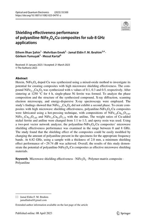 Pdf Shielding Effectiveness Performance Of Polyaniline Nife2o4cu
