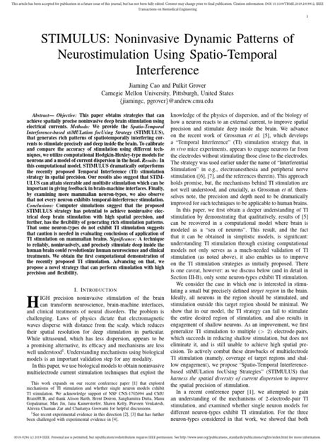 Stimulus Noninvasive Dynamic Patterns Of Neurostimulation Using Spatio Temporal Interference
