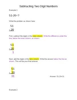 Subtracting Two Digit Numbers By Karlee Rodgers TPT