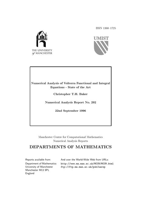 pdf numerical analysis of volterra functional and integral equations