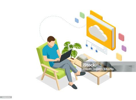 등등 측정 클라우드 기술 집에서 일하는 남자 글로벌 아웃소싱 먼 작업 및 데이터 스토리지에서 클라우드 시스템을 사용하는 사람들 클라우드는 문서를 연결했습니다 0명에 대한