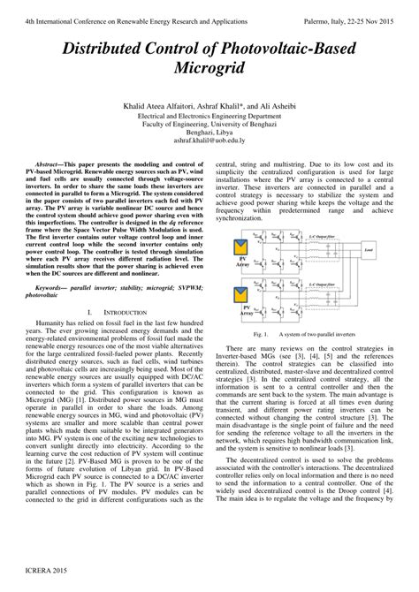 Pdf Distributed Control Of Photovoltaic Based Microgrid