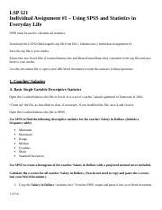 LSP121IndAssign01 1 Docx LSP 121 Individual Assignment 1 Using SPSS And Statistics In