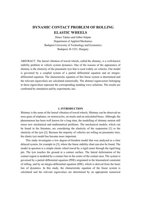 Pdf Dynamic Contact Problem Of Rolling Elastic Wheels