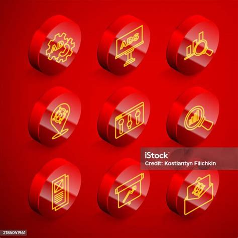 라인 광고 돋보기 및 분석 대상 스포츠 브라우저 설정 창 및 그래프 차트 아이콘이있는 보드를 설정합니다 벡터 3차원 형태에 대한 스톡 벡터 아트 및 기타 이미지 Istock