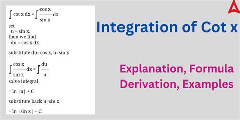 Integration Of Cot X Explanation Formula Derivation Examples