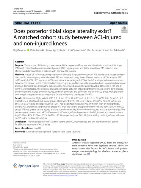 Pdf Does Posterior Tibial Slope Laterality Exist A Matched Cohort