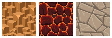 만화 게임 질감 용암 바위와 벽돌 흙과 땅 표면 원활한 패턴 게임 자산 벽 및 환경 배경 개체 그룹에 대한 스톡 벡터 아트 및 기타 이미지 Istock