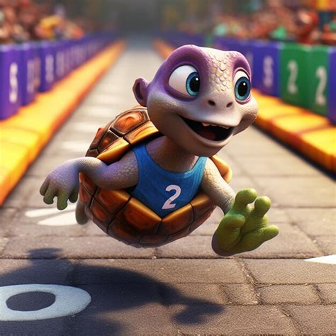 premium photo cute turtle running race