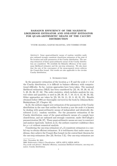 Pdf Bahadur Efficiency Of The Maximum Likelihood Estimator And One