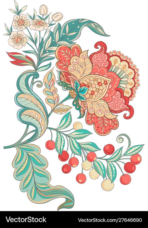Floral Decorative Elements In Jacobean Embroidery Vector Image