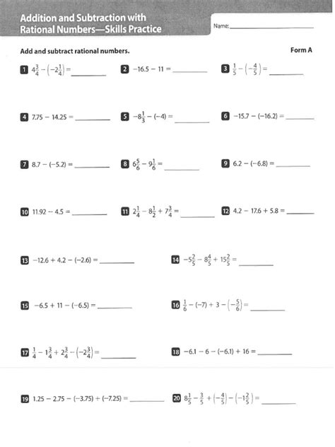 Addition And Subtraction Of Rational Numbers Pdf