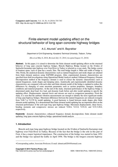 Pdf Finite Element Model Updating Effect On The Structural Behavior