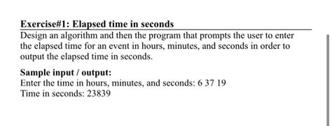 Solved Exercise1 Elapsed Time In Seconds Design An